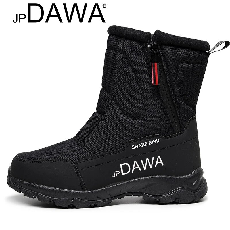 Зимняя обувь для рыбалки, уличные мужские шерстяные зимние ботинки, утолщенные лыжные ботинки, теплые, водонепроницаемые, ветрозащитные хлопковые ботинки, походные ботинки Черный, 45, Black