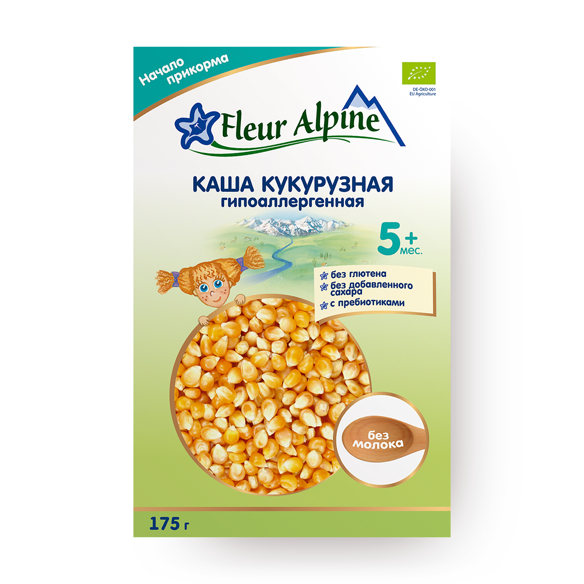 Каша безмолочная детская Fleur Alpine кукурузная с пребиотиками гипоаллергенная, с 5 месяцев, 175 г