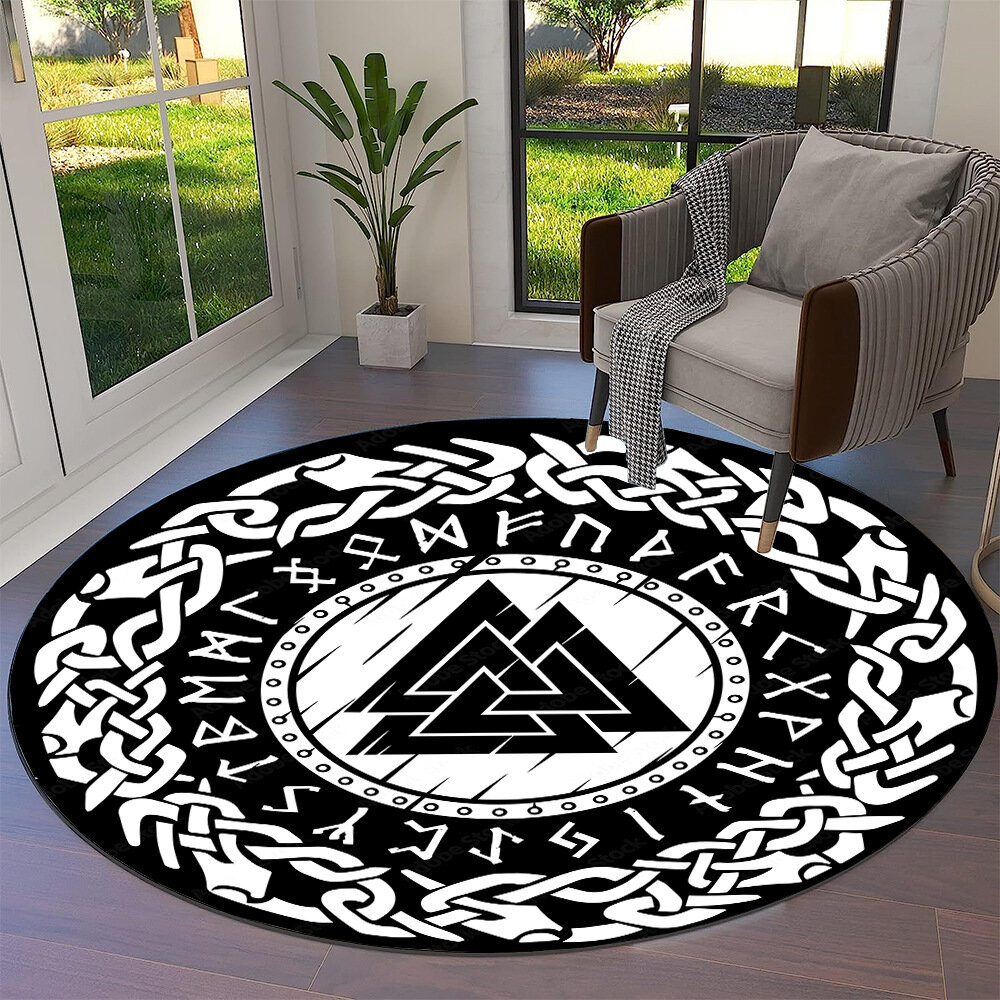 Круглый ковёр LOUSIDREAM с деревом жизни викингов, размер80*80cm