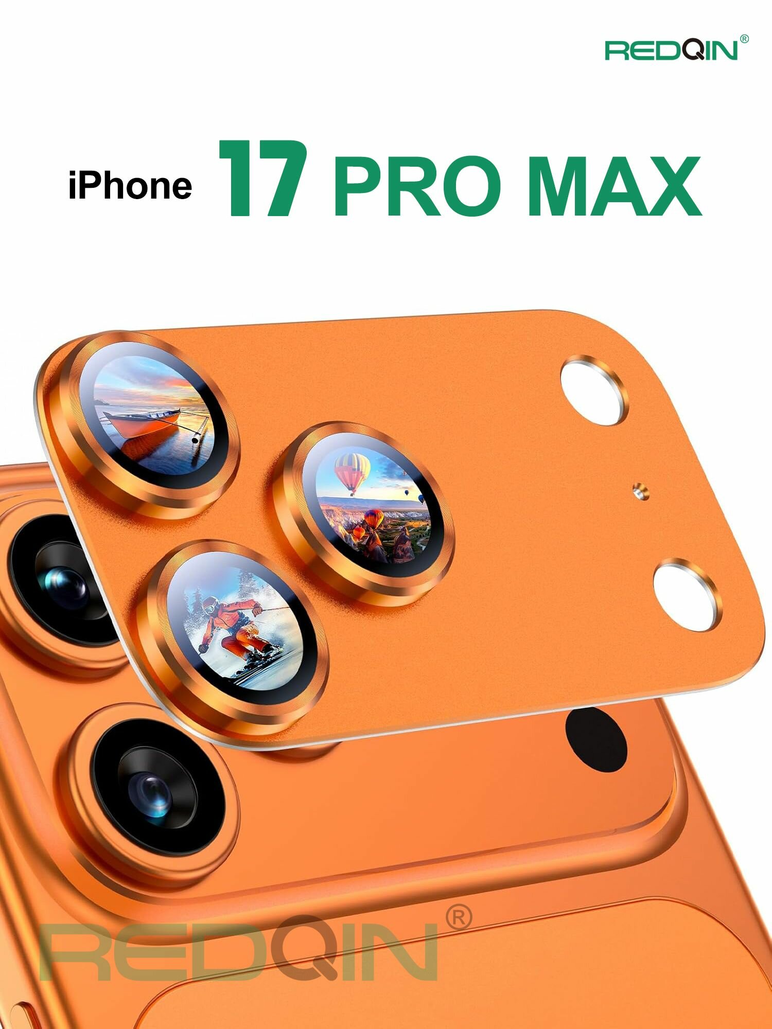 Металлическая защита объектива камеры для iPhone 17 Pro Max: Сапфировое стекло, Устойчивость к царапинам и ударам (Cosmic Orange) (2шт)