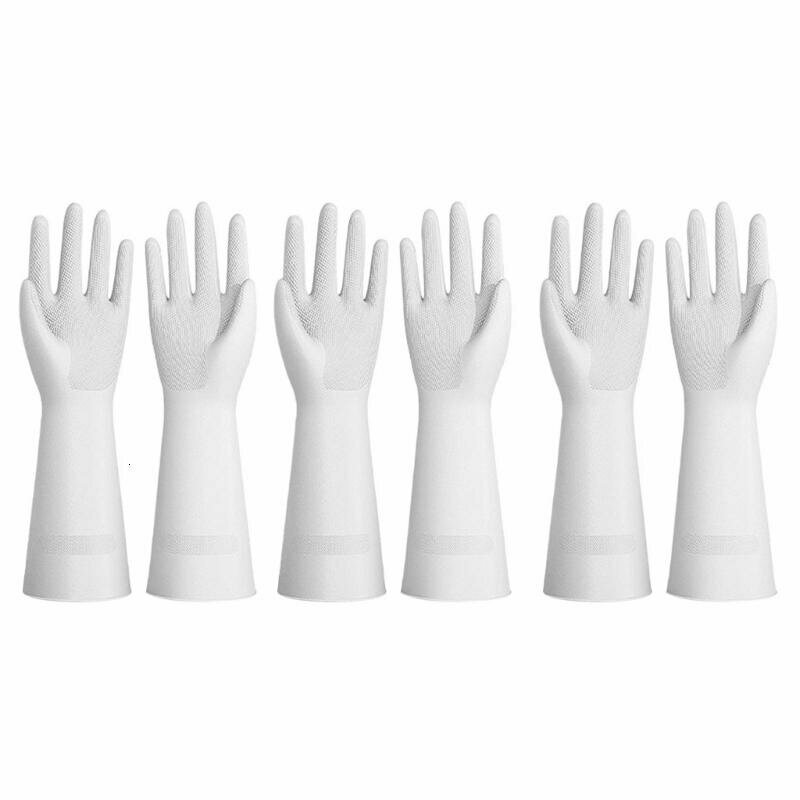 Усиленные резиновые перчатки для мытья посуды с шнурком, Белые 3 пары