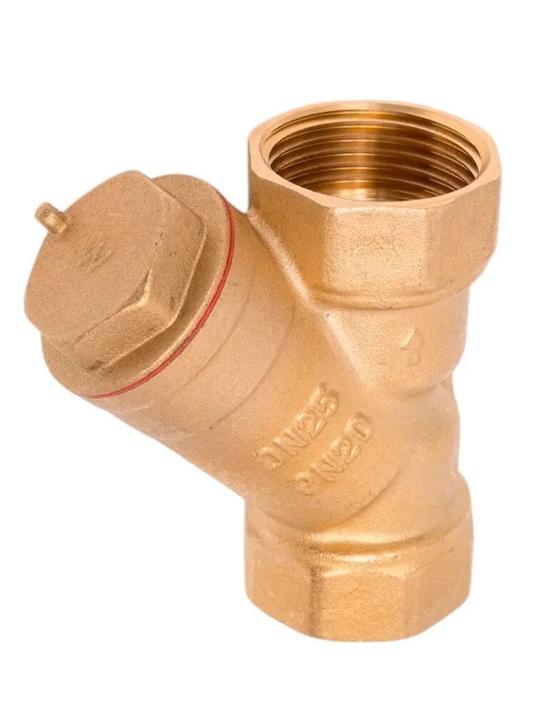 Фильтр косой сетчатый 1" ВР с сеткой латунный под пломбу / Фильтр грубой очистки воды ДУ25 со сливной пробкой для систем отопления и водоснабжения