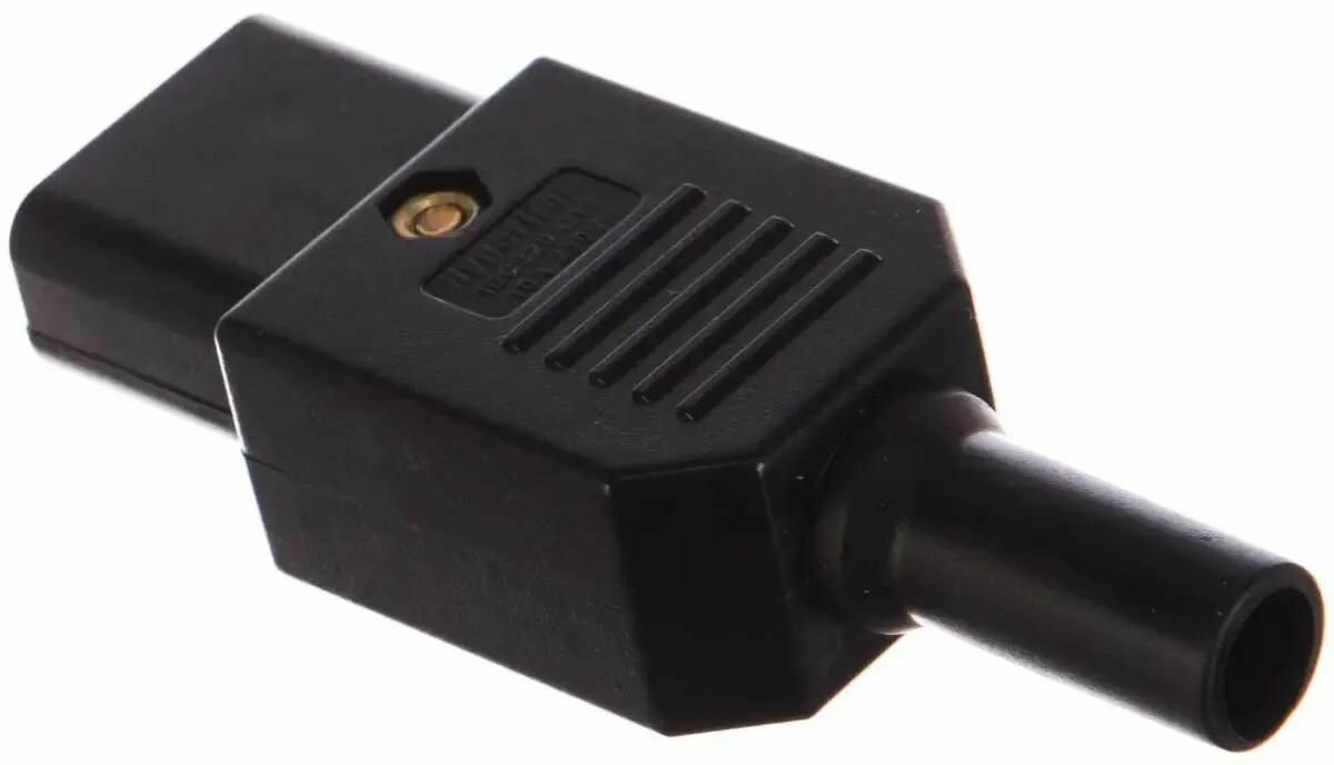 Вилка Hyperline напряжение 220В, ток 10A, на кабель, прямая, 1 м, черная, 1 шт (CON-IEC320C13)