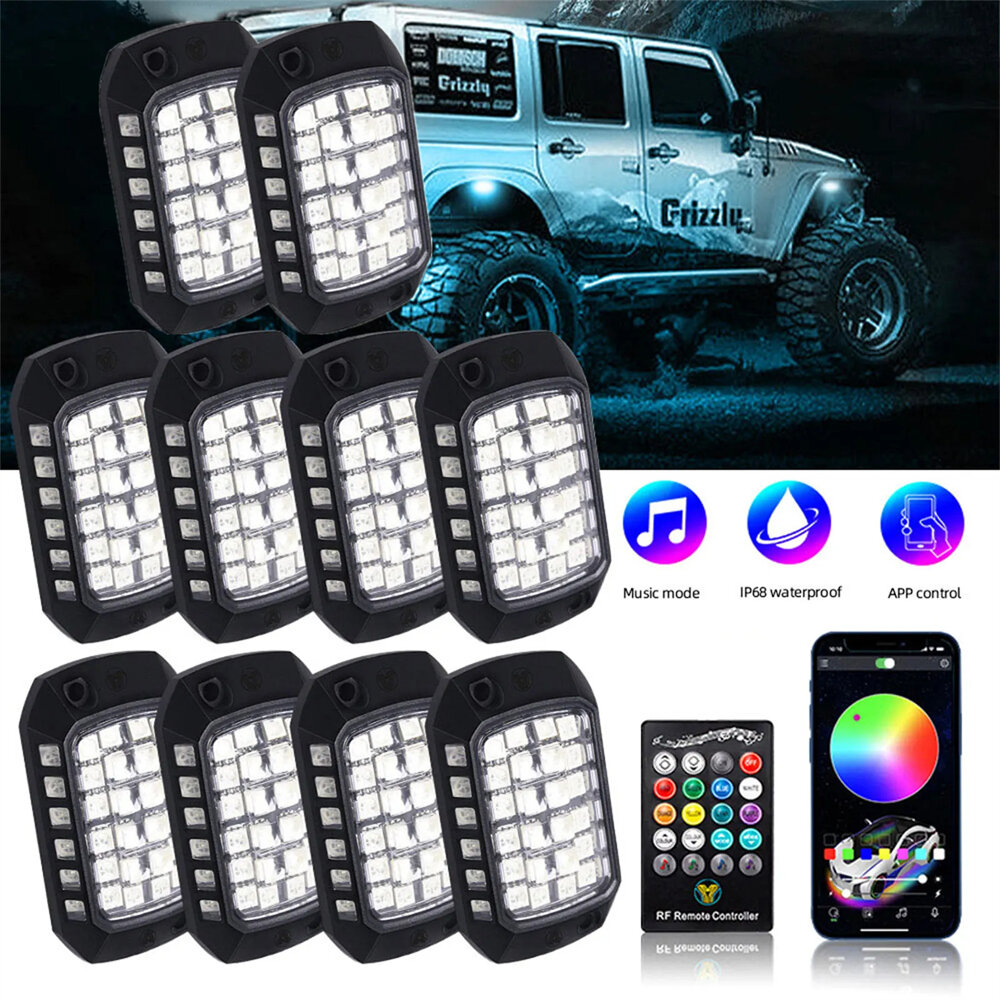 10PCS RGB Neon LED Rock Light 3D Lens Car Light Universal For Jeep Truck SUV