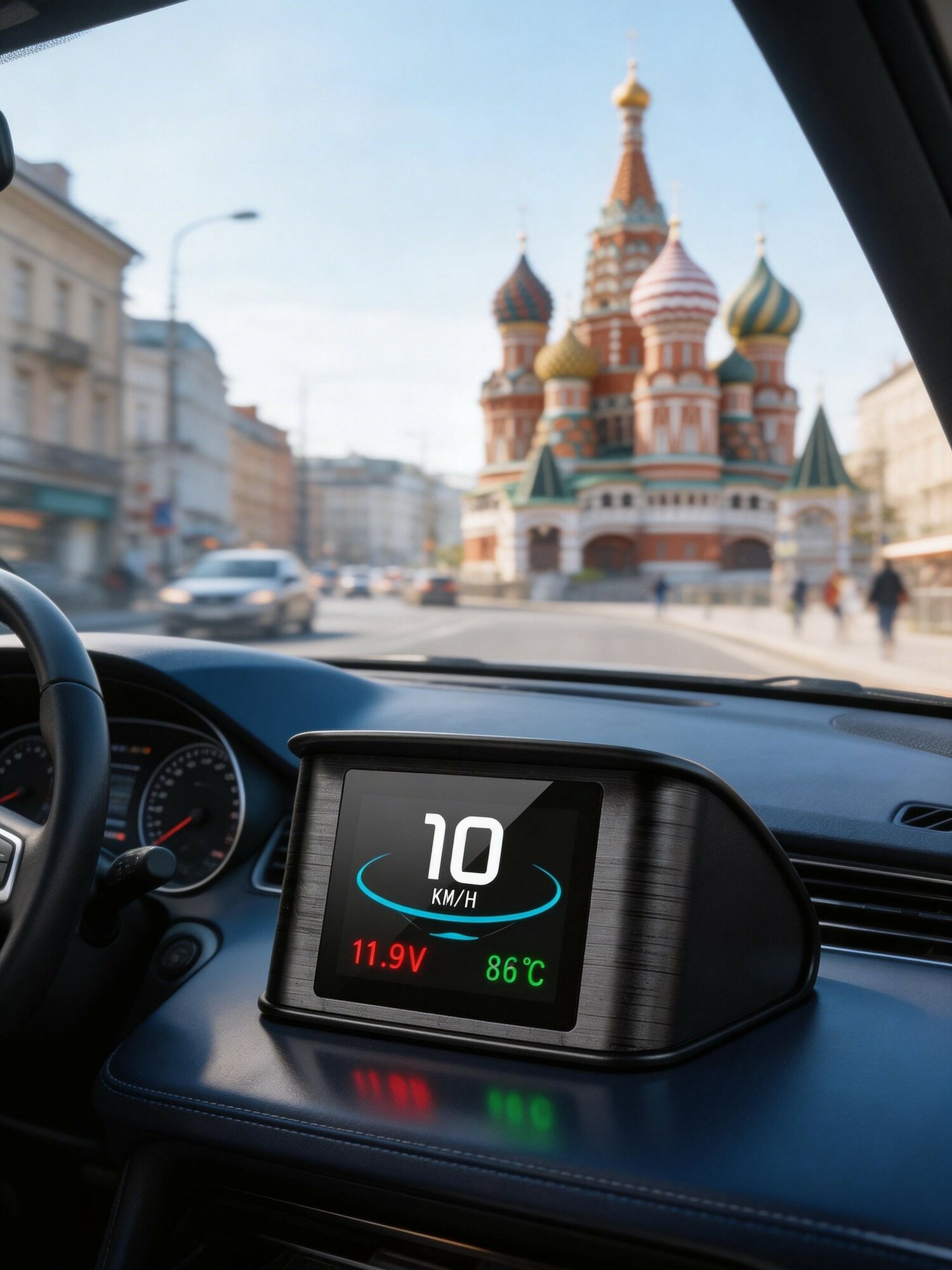 Бортовой компьютер HUD P10 OBD2 — цифровой спидометр и тахометр, вольтметр и контроль расхода топлива и температуры