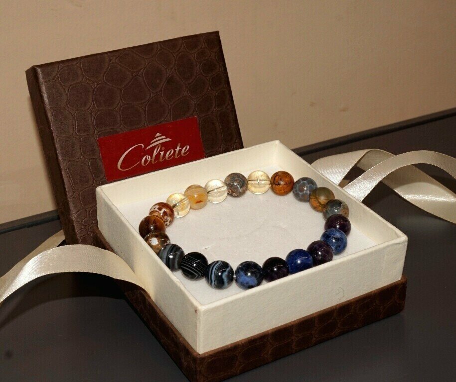 Славянский оберег, плетеный браслет Coliete, цитрин, яшма, тигровый глаз, агат, аметист, оникс, содалит, лазурит