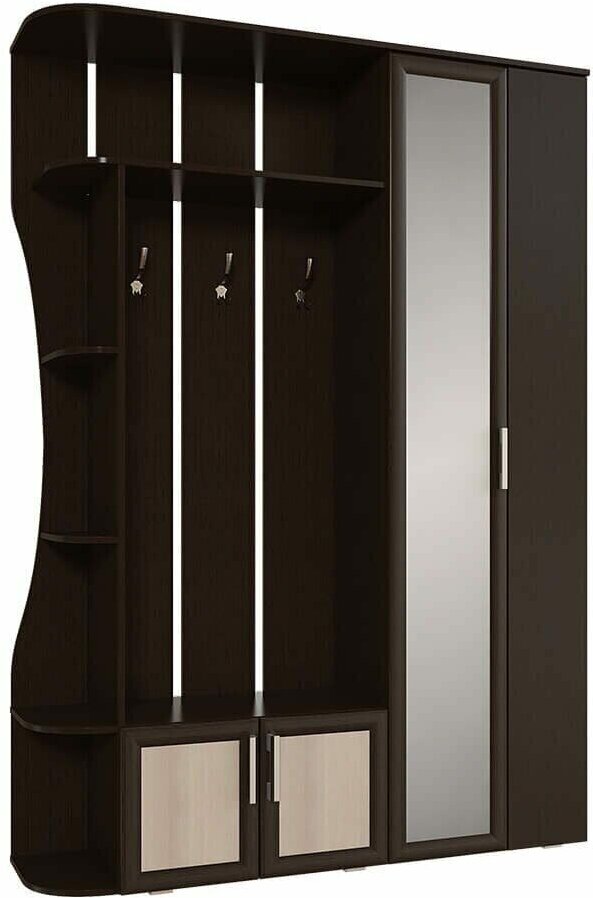 Прихожая «Ксения-1» с зеркалом, со шкафом, МДФ рама (Венге/Лоредо) универсальная сборка 150х39х210