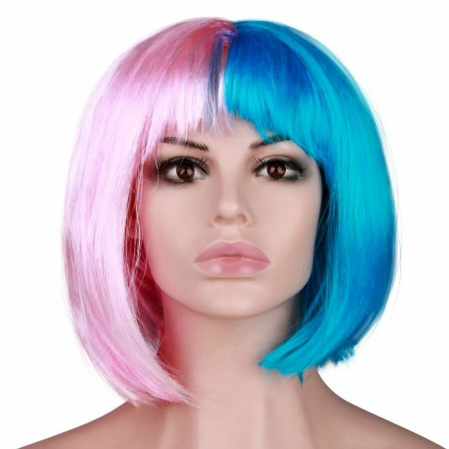 Карнавальный праздничный парик из искусственного волоса Riota Каре двухцветное, 120 гр, нежно-розовый/голубой, 1 шт.