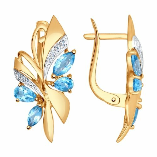 Серьги, красное золото, 585 проба, фианит, топаз