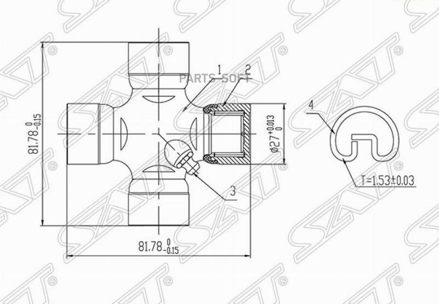 Крестовина карданного вала Land Rover Discovery 04-09 / Range Rover Sport 05-09 SAT ST-TVB500360SP | цена за 1 шт
