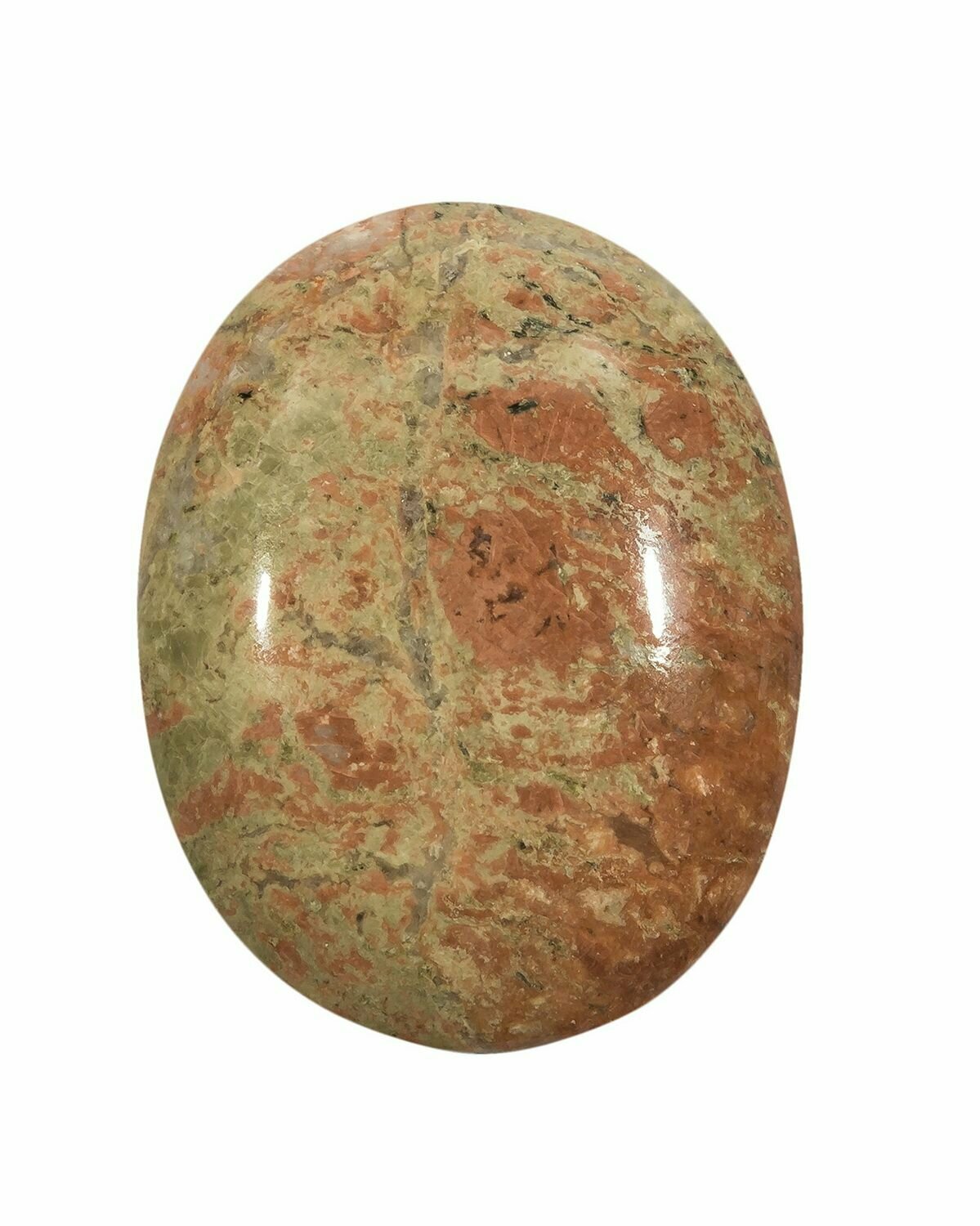 Кабошон из унакита размером 42х33х7 мм.