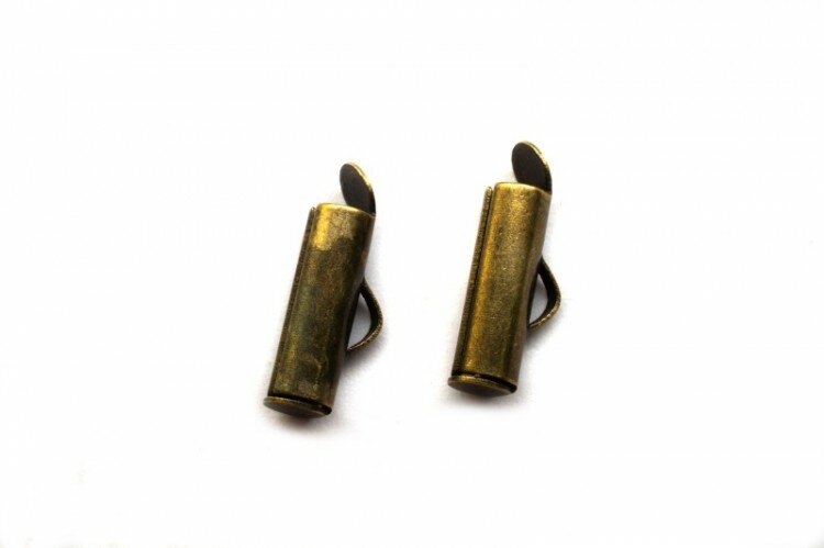 Концевик-трубочка с петелькой 13х4мм, внутренний диаметр 3мм, отверстие 1х2мм, цвет античная бронза, латунь, 04-123, 2шт