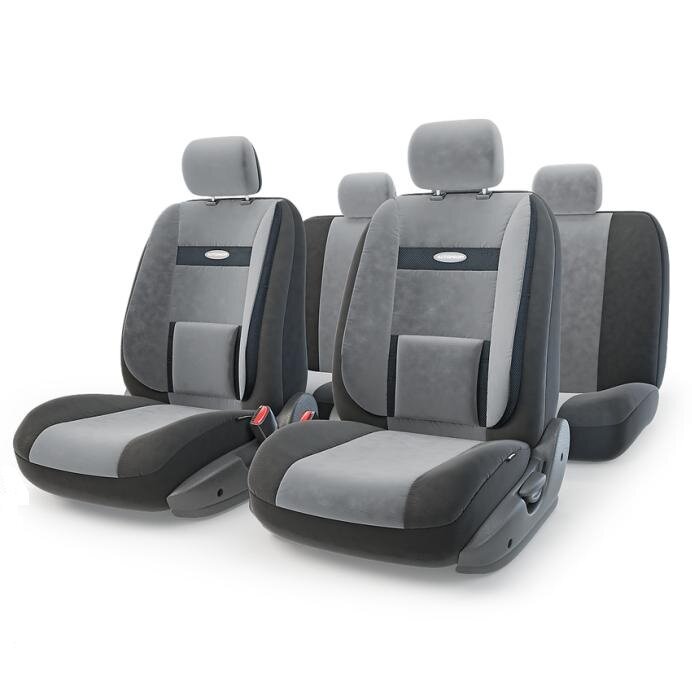 Комплект чехлов на сиденья Autoprofi "Comfort", усиленная боковая поддержка, велюр, COM-1105 BK/D. GY