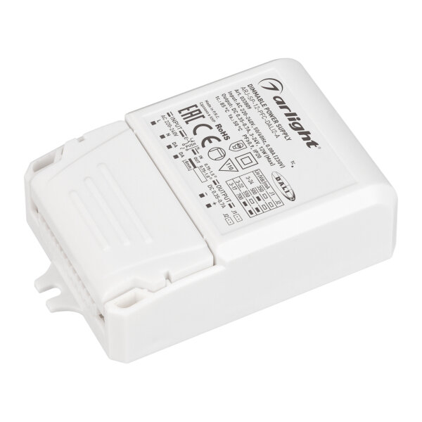 Диммируемый источник тока Arlight Блок питания ARJ-SP-12-PFC-DALI2-A (12W, 3-24V, 0.35-0.7A) (Arlight, IP20 Пластик, 5 лет)