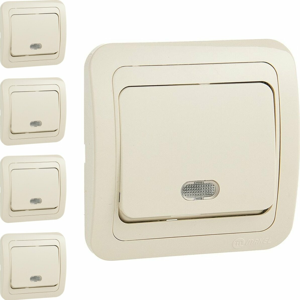 Выключатель Makel Mimoza одноклавишный с индикацией кремовый (комплект из 4 шт.)