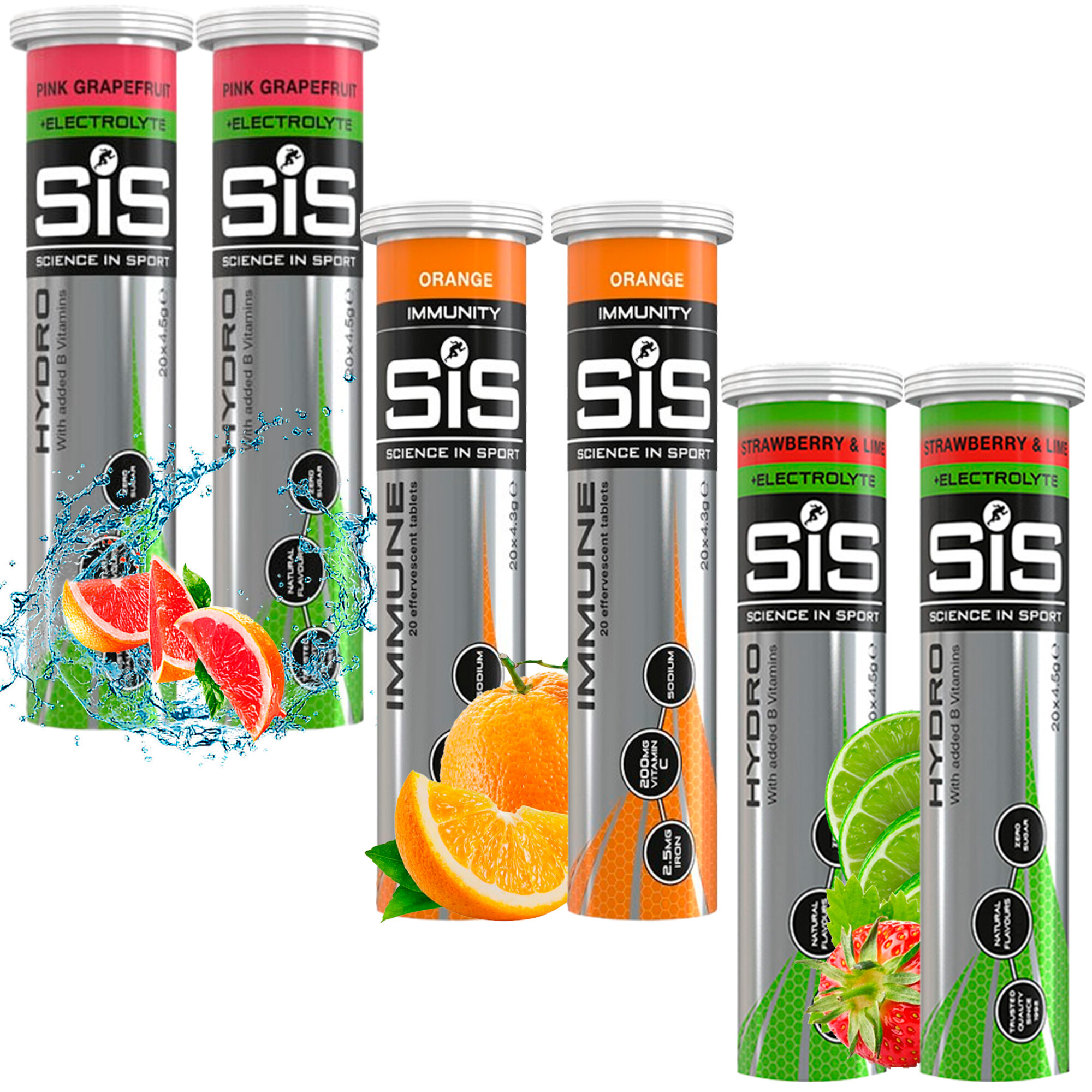 Изотоник SCIENCE IN SPORT (SiS) GO Hydro Tablet 20s 6 x 20 таблеток, Розовый грейпфрут, Апельсин, Клубника - Лай