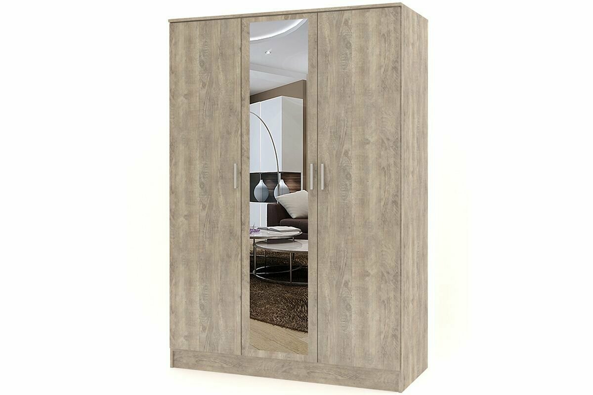 Шкаф распашной МногоМеб Лайт 3-створчатый с зеркалом 130х60x220 боб пайн