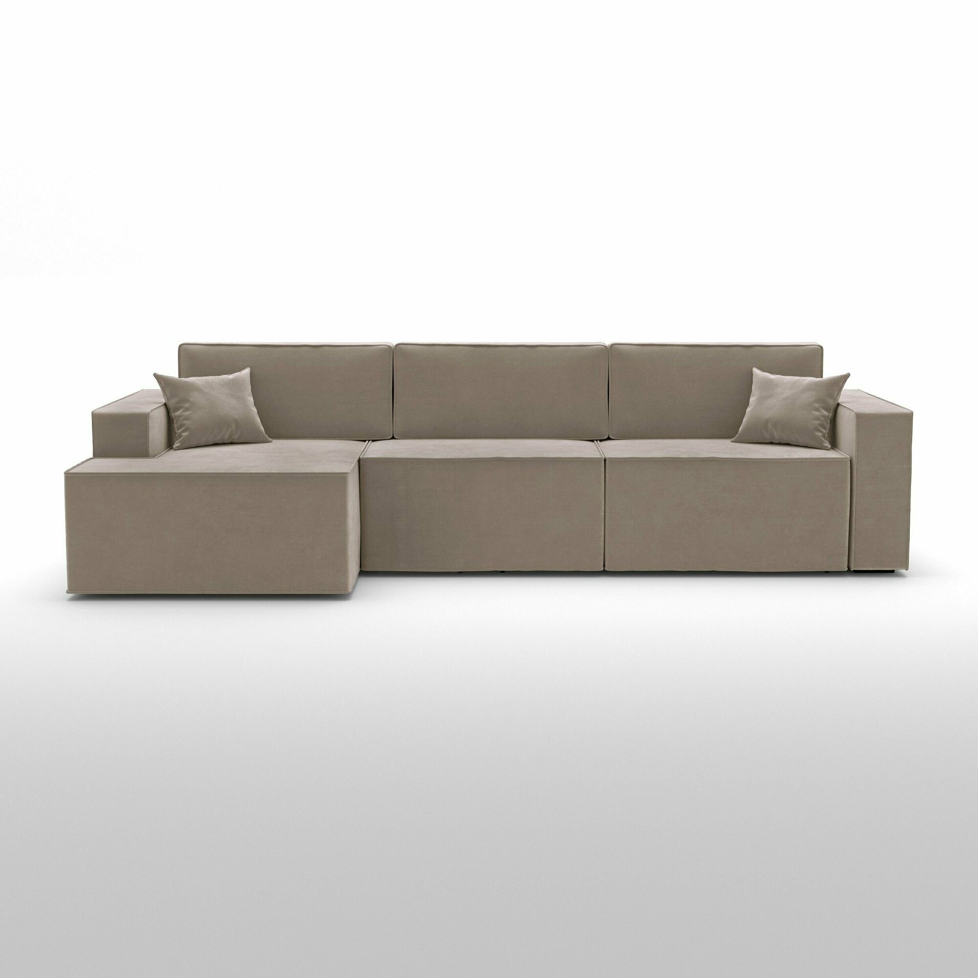 Угловой модульный диван Камо, 3 блока, правый угол, еврокнижка тик-так, с ящиком для белья, 275x150 см спальное место, микровельвет