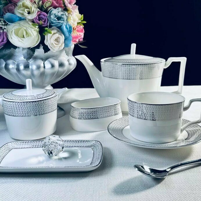 Чайный сервиз 18пр. Севилья серебро Костяной фарфор 145-553 118-145-553