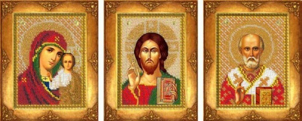 Набор для вышивания Русская искусница #103 Три маленькие иконы, Вышивка бисером, 9.7 x 13 см