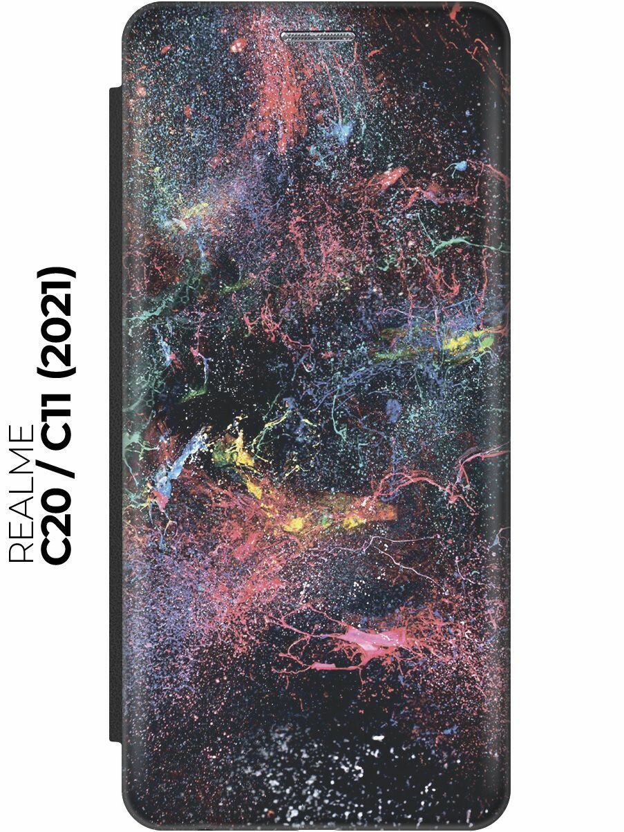 Чехол-книжка Красочные брызги ка черном на realme C20 / C11 (2021) / Рилми С20 / С11 (2021) черный