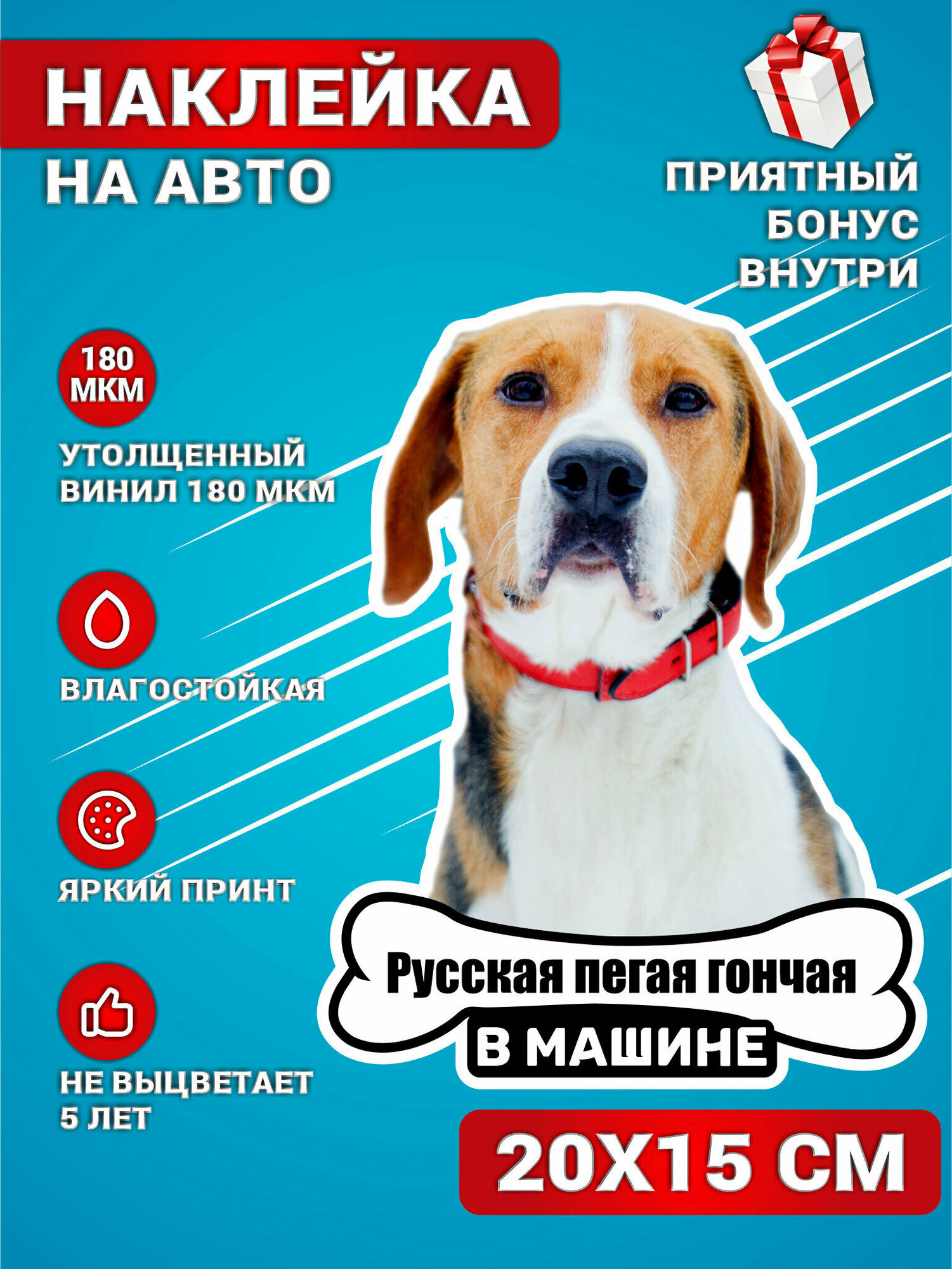 Наклейки на авто стикеры на стекло на кузов авто Русская пегая гончая Собака в машине 20х15 см