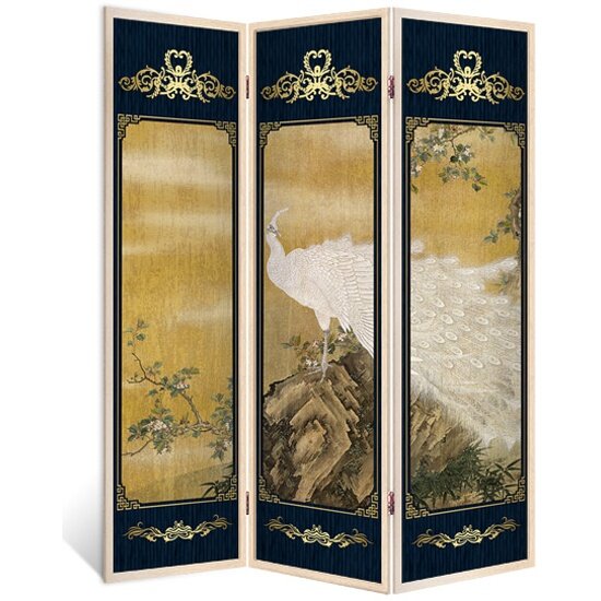 Ширма перегородка Декор Депо для комнаты деревянная "Красота Востока" двухсторонняя с картинкой (природа) 3 створки кремовый дуб 176х140 см 11 кг