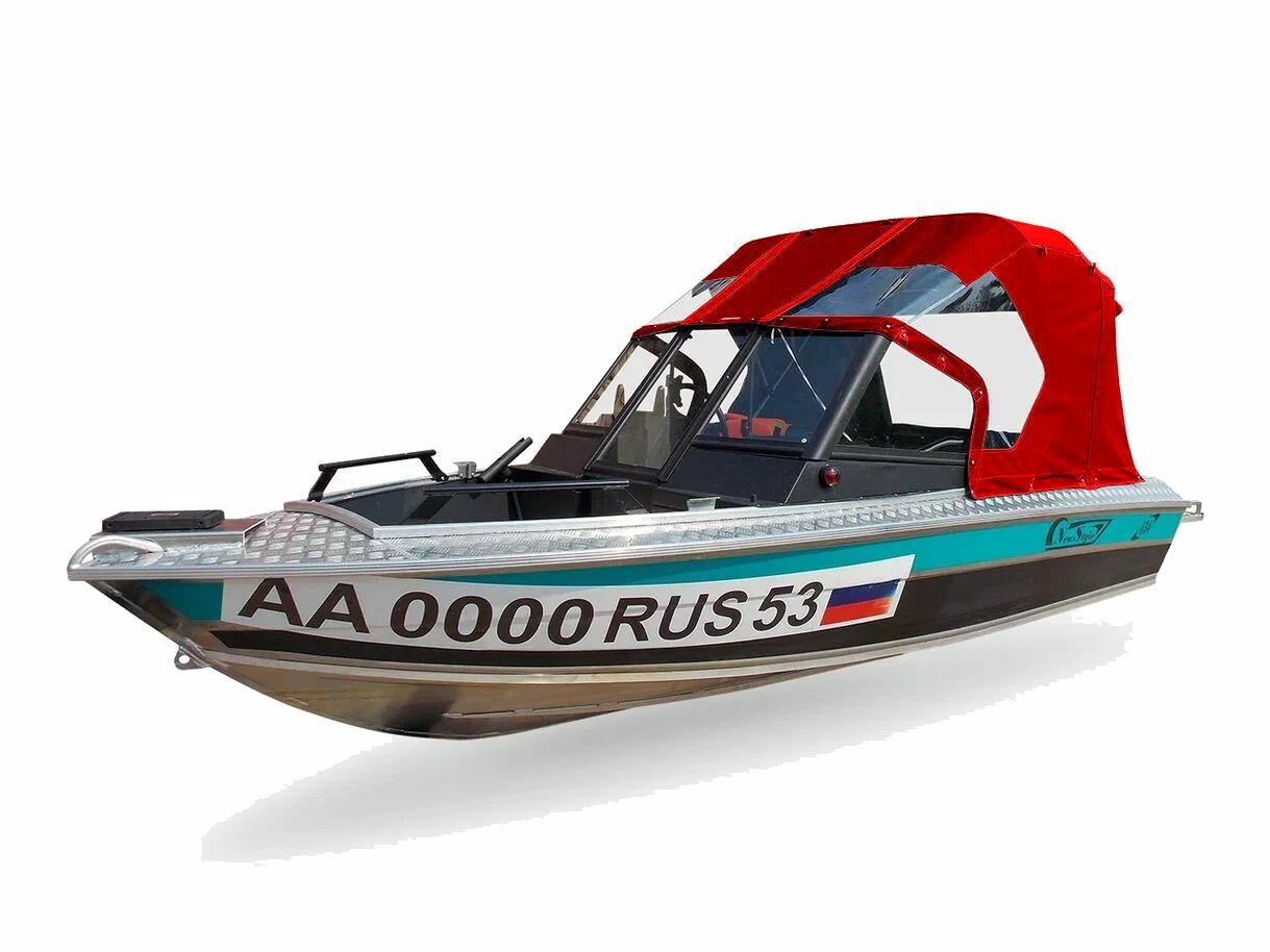 Вельбот 434НС / Wellboat 434NS. Тент с дугами с креплениями для стекла с калиткой