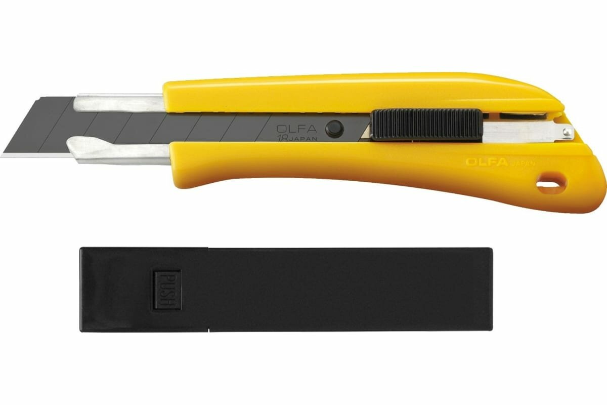 OLFA Нож с выдвижным лезвием 18мм, с автофиксатором, в комплекте с лезвиями 10 шт, OL-BN-AL/BB/10BB