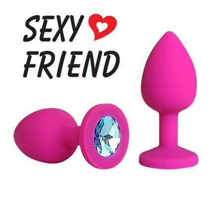 Розовая конусовидная анальная пробка с голубым кристаллом - 7,3 см. Производитель - Sexy Friend.