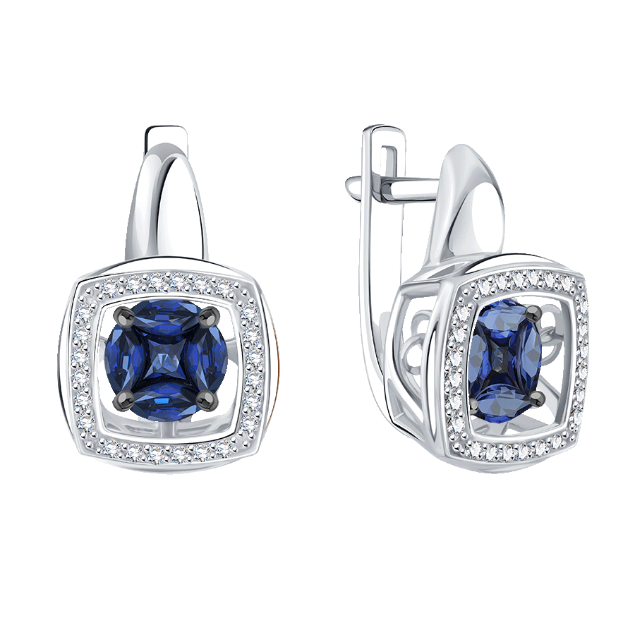 Серьги, белое золото, 585 проба, бриллиант, сапфир