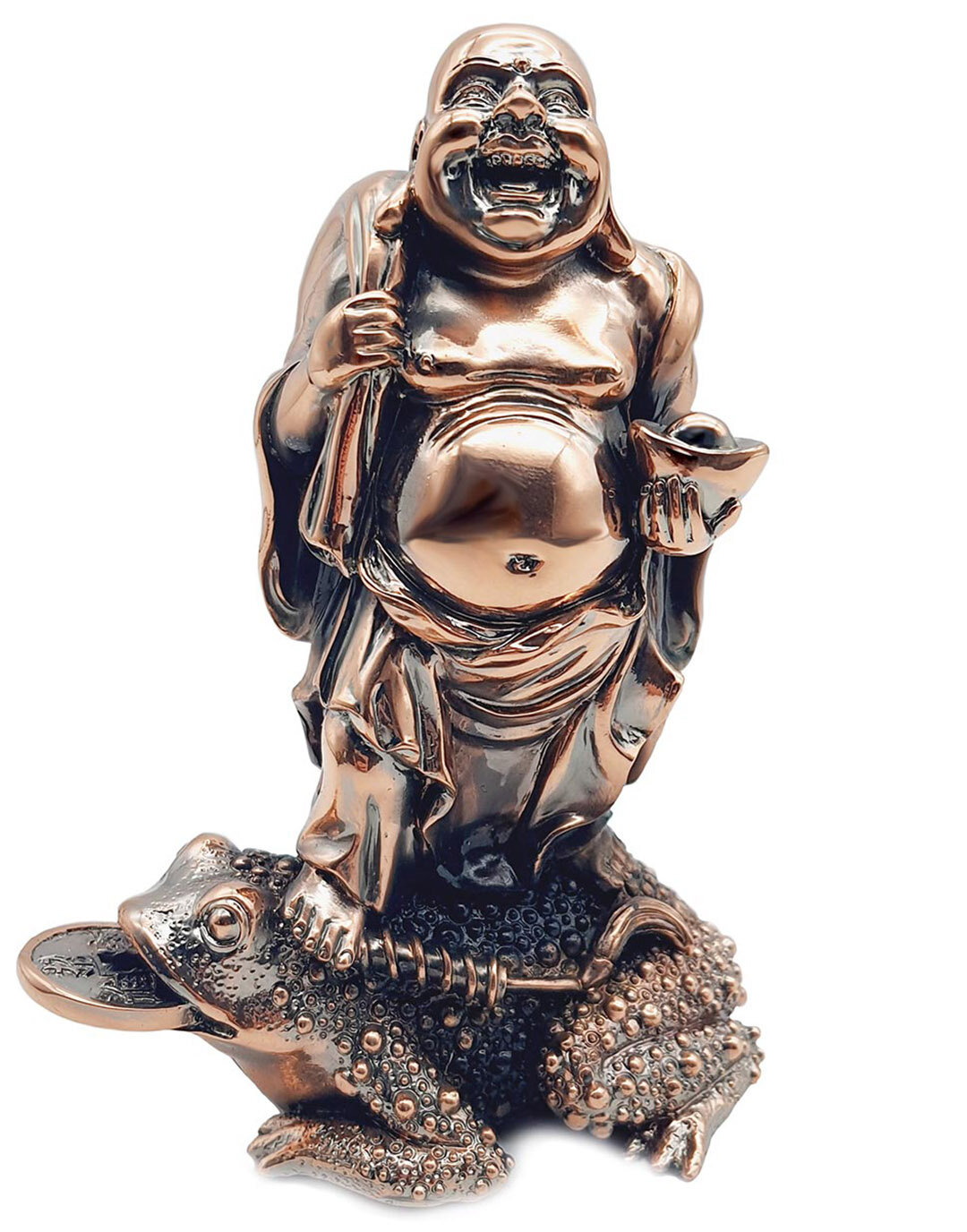 Статуэтка Хотей на денежной жабе, 14х5х5см, камень, металл