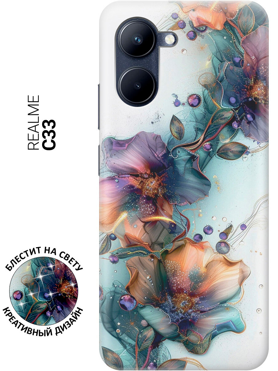 Силиконовый чехол на realme C33 с принтом "Мистические цветы"