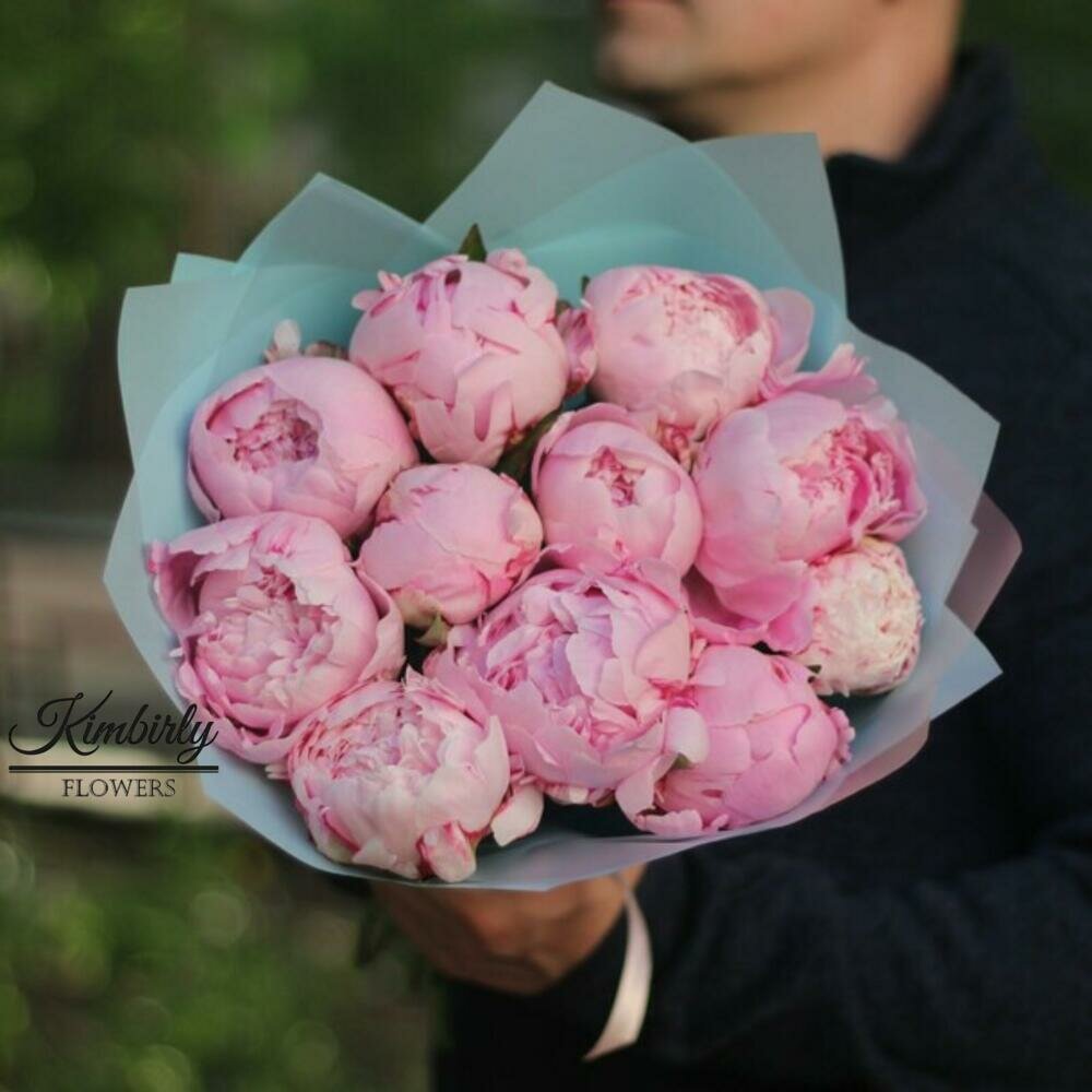 Пионы букет, 11 штук, Сара Бернар, цвет розовый, арт 47 Kimbirly Flowers
