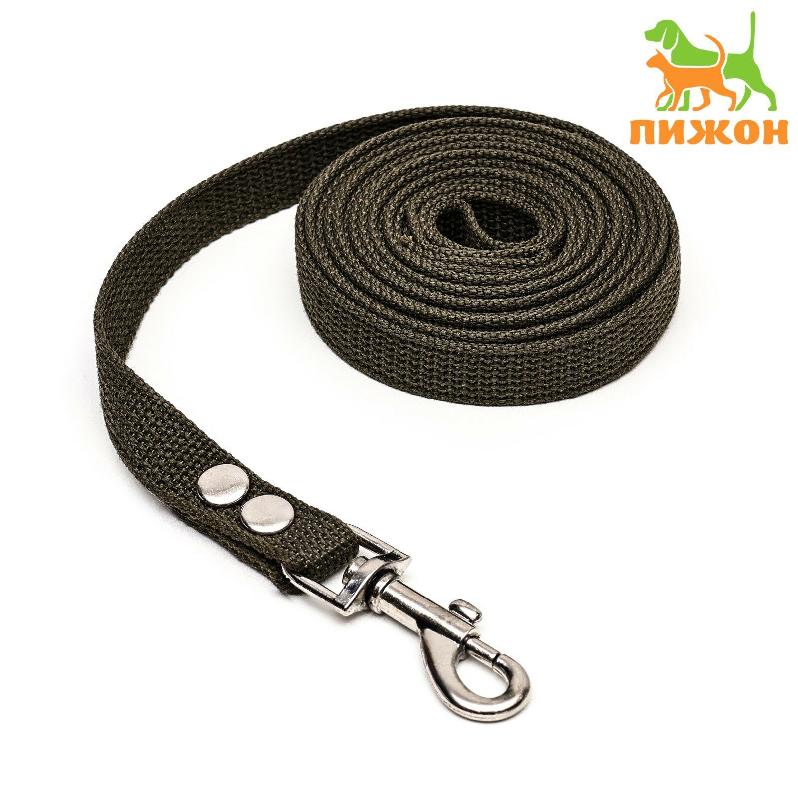 Брезентовый поводок, 3 м × 2 см, тёмно-зелёный