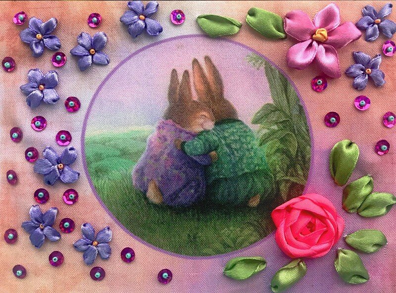 Набор для вышивания FeDi #ЛП1221 Хорошо быть вдвоем, Вышивка лентами, 18 х 13 см