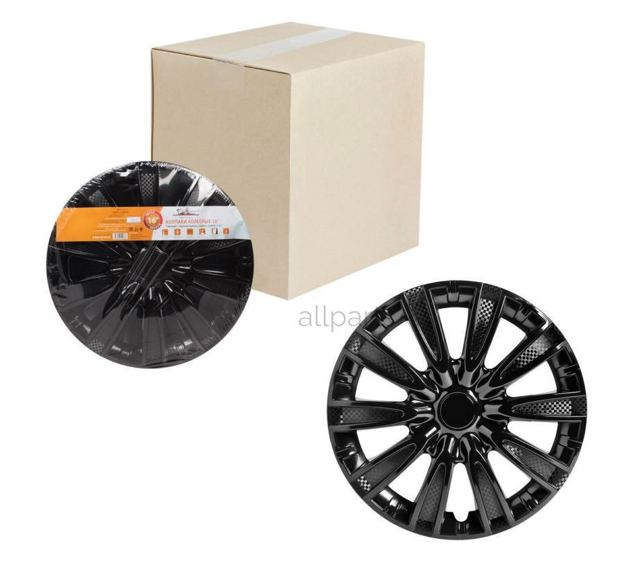 AIRLINE AWCC-16-32 Колпаки колесные 16 Торнадо черный глянец карбон компл. 2 шт. (AWCC-16-32)