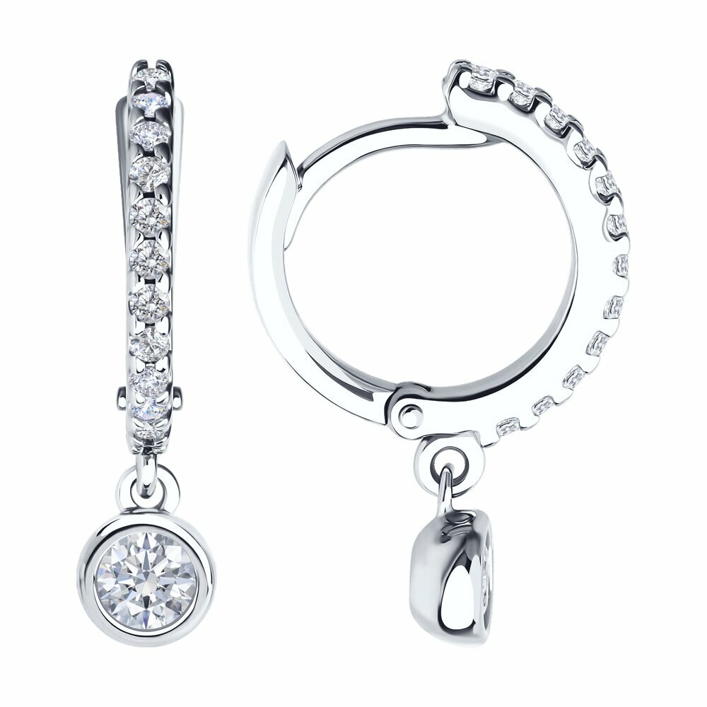 Серьги с подвесками, серебро, 925 проба, родирование, фианит