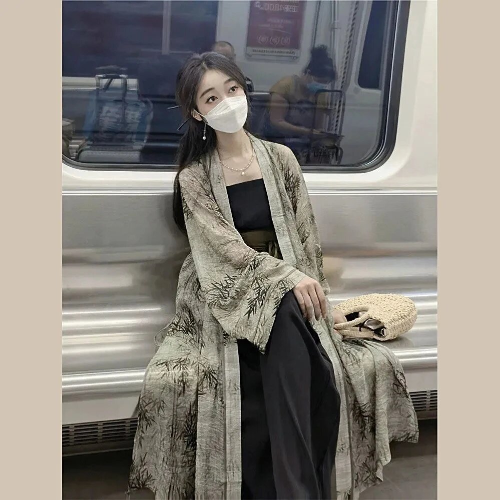 Женский винтажный зелёный ханьфу WYLQECHO XXXL 80-87.5KG, set