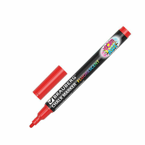 Маркер меловой "POP-ART" красный, 3,5 мм, сухостираемый, для гладких поверхностей, BRAUBERG, 151521