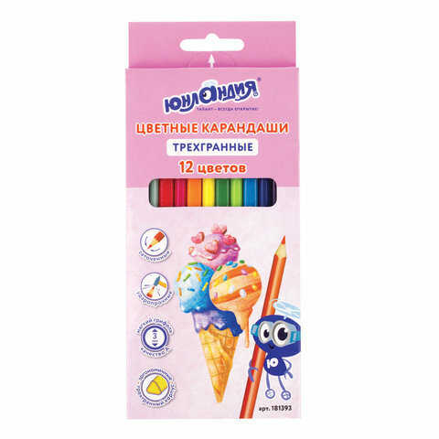 Карандаши цветные юнландия "сладкие истории", 12 цветов, трехгранные заточенные, 181393