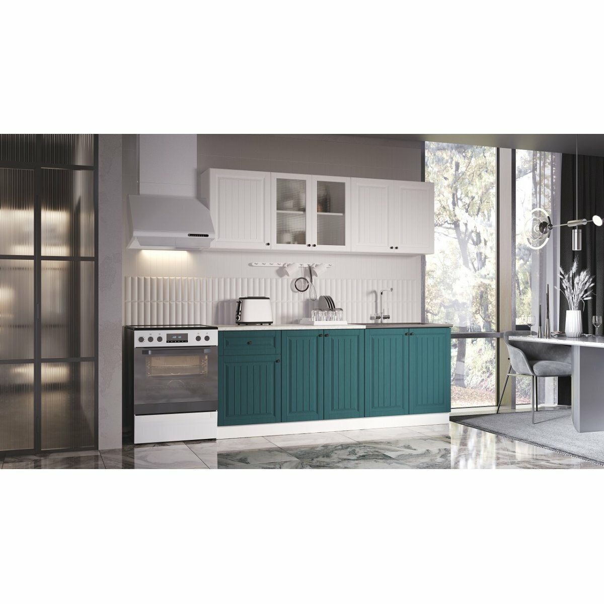 Кухня " Хозяюшка " 2,0 метра цвет фасадов акация белая-моренга , ЛДСП, МДФ