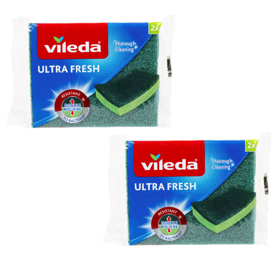 Набор губок с антибактериальным эффектом Vileda Ultra Fresh, комплект 2 упаковки по 2 губки, цвет: зеленый, 155640-2