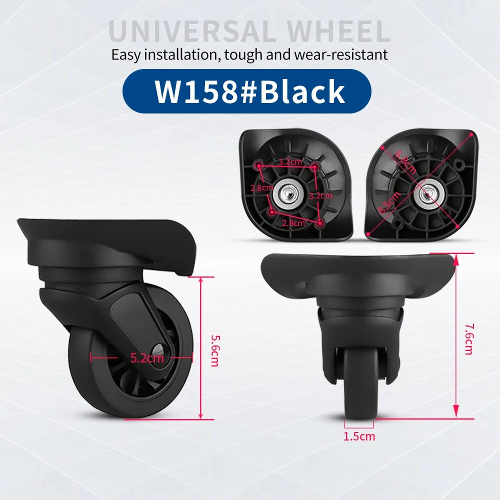 Универсальное колесо для чемодана W158#Black, 4 шт, черный