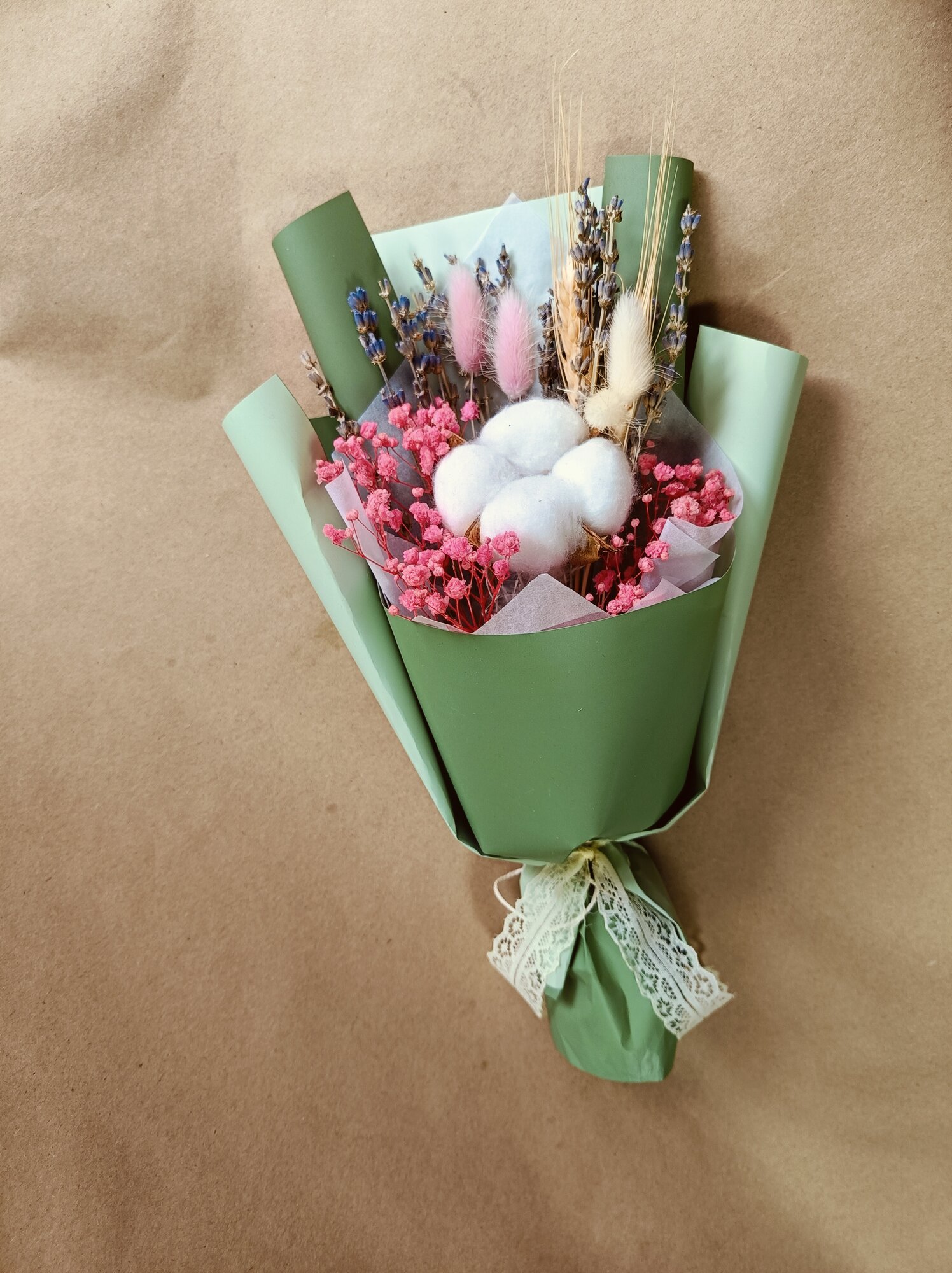 Букет сухоцветов с хлопком зелён
