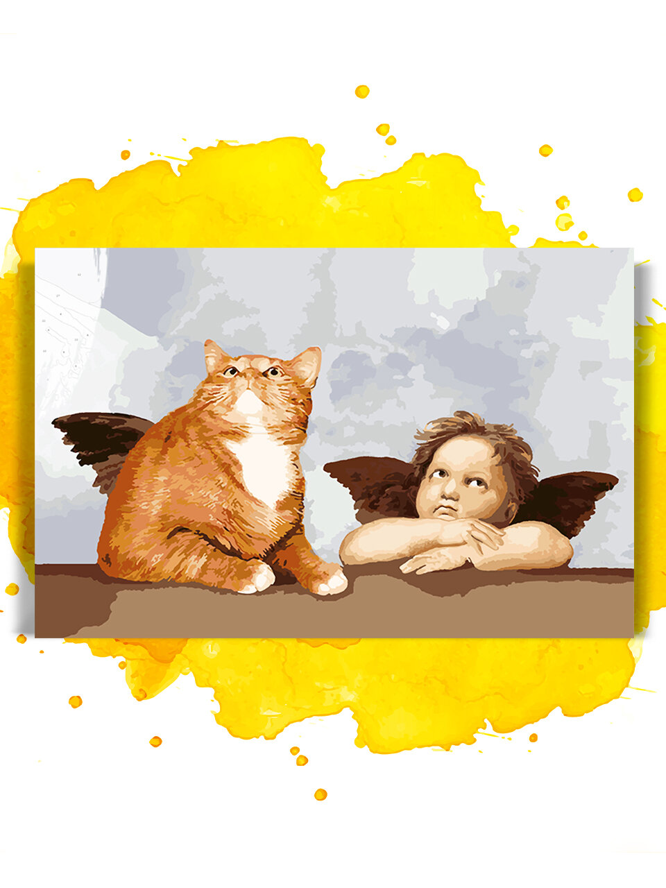 Картина по номерам на холсте Рыжий кот и ангелочек, 30 х 60 см