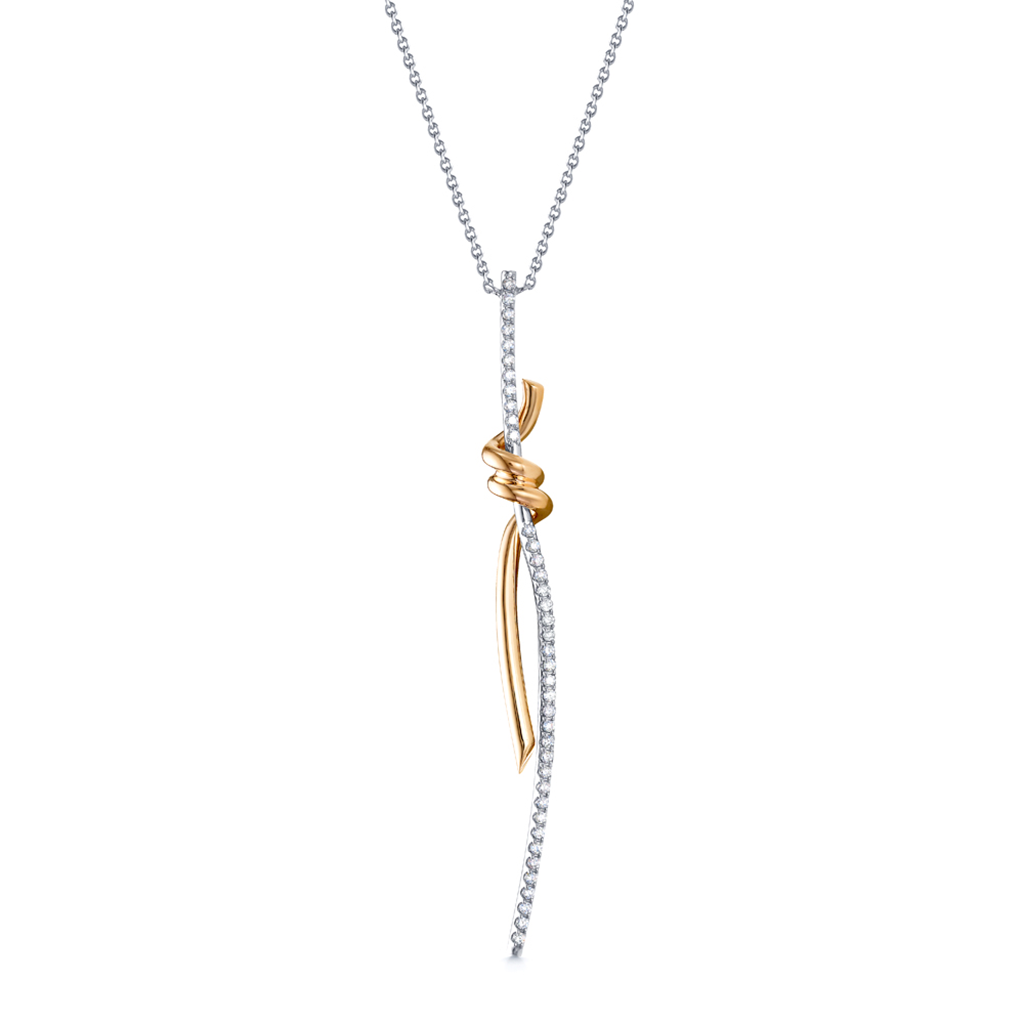 Колье, комбинированное, белое, красное золото, 585 проба, родирование, бриллиант