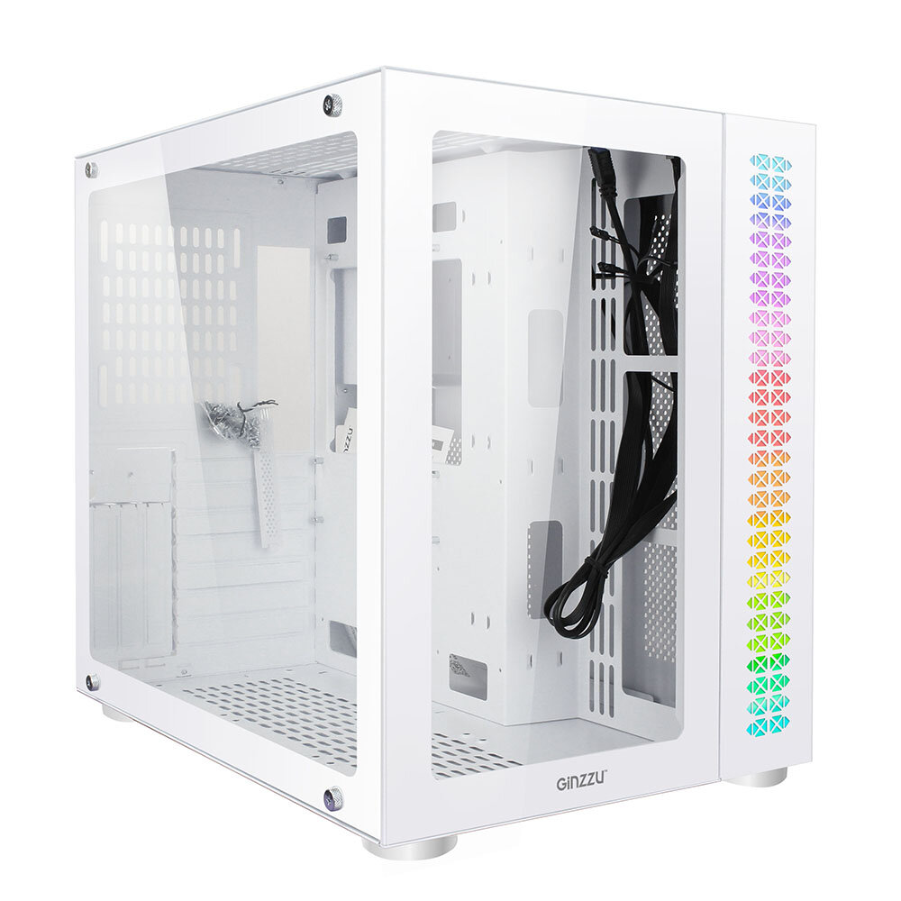 Корпус для компьютера Ginzzu V560 RGB Midi-Tower, ATX, mATX, Mini-ITX, без БП, белый