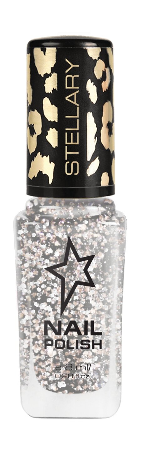 STELLARY Лак для ногтей Nail Polish, 8 мл, 120 Черно-серебристый с блестками