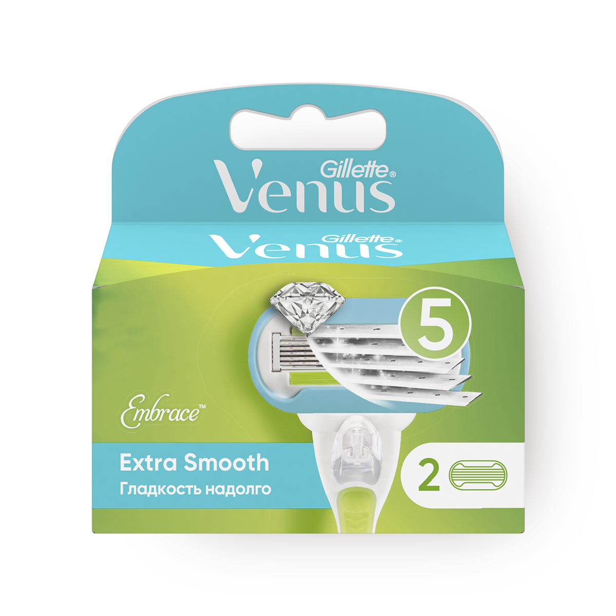 Кассеты для станка Venus Extra Smooth, 5 лезвий, голубые, 2 шт.